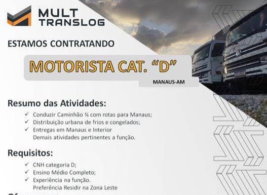 Mult Translog contrata Motorista Cat "D"